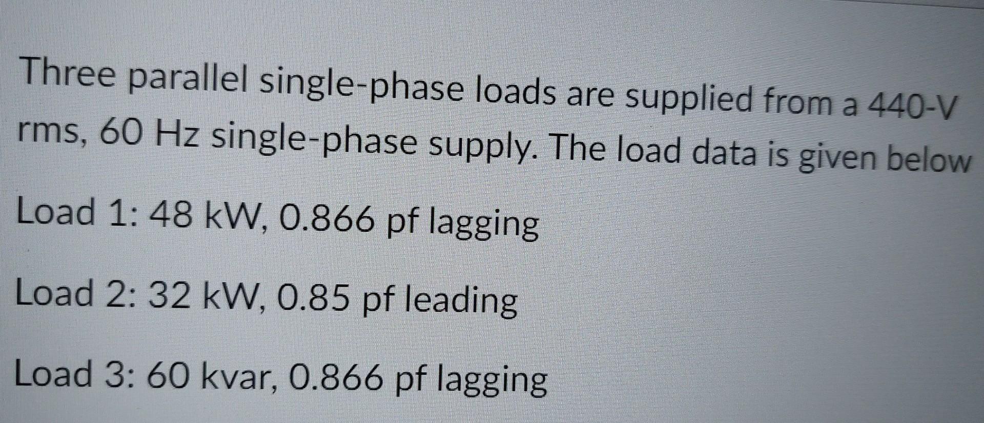 Solved Three parallel single-phase loads are supplied from a | Chegg.com