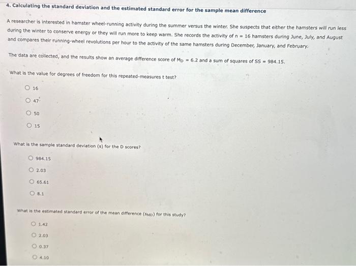 Solved 4. Calculating the standard deviation and the | Chegg.com