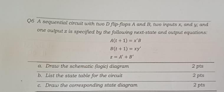 Solved Q6 A sequential circuit with two D flip-flops A and | Chegg.com