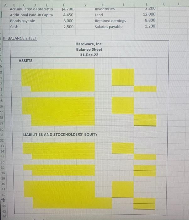 Solved Excel \#4: Classified Balance Sheet 1I. BALANCE | Chegg.com