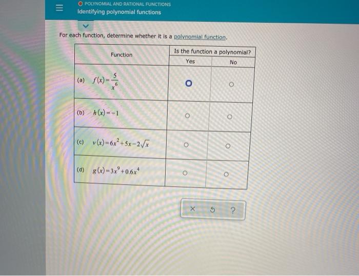 Solved III O POLYNOMIAL AND RATIONAL FUNCTIONS Identifying | Chegg.com