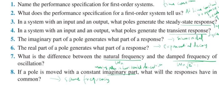 Solved 1. Name the performance specification for first-order | Chegg.com
