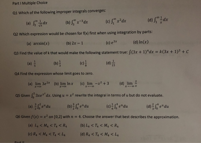 Solved Part 1 Multiple Choice Q1 Which of the following | Chegg.com