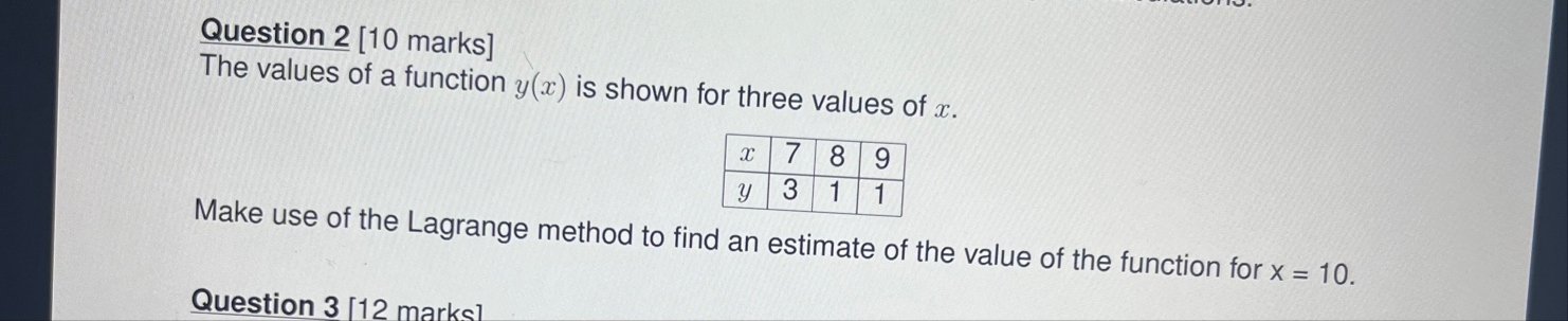 Solved Question 2 [10 ﻿marks]The values of a function y(x) | Chegg.com