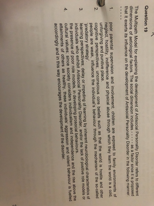 Solved Question 19 The Multipath Model for explaining the | Chegg.com