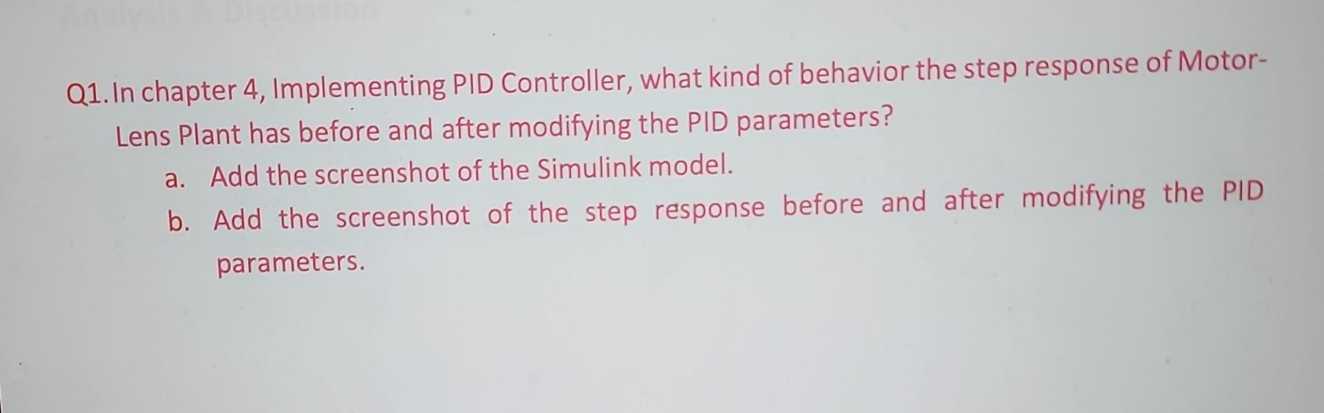 Q1. In chapter 4, Implementing PID Controller, what | Chegg.com