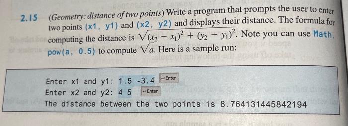 Solved 2.15 (Geometry: distance of two points) Write a | Chegg.com