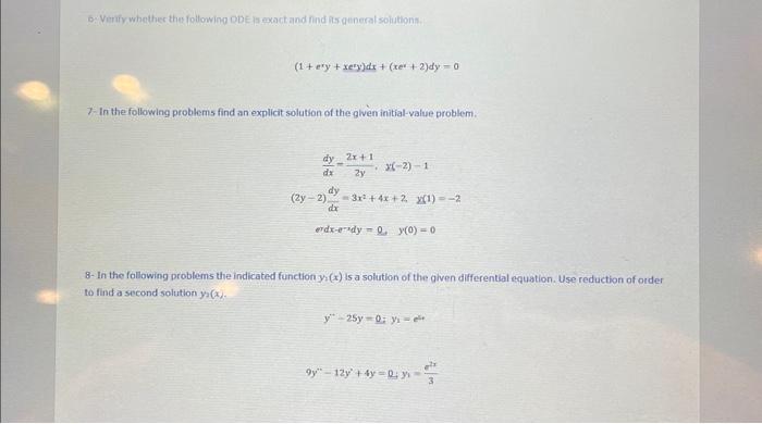 Solved b. Verify whether the following ODE is exact and find | Chegg.com