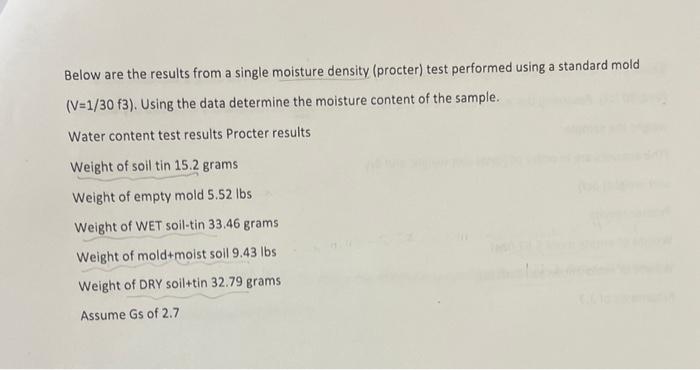 Solved Below are the results from a single moisture density | Chegg.com