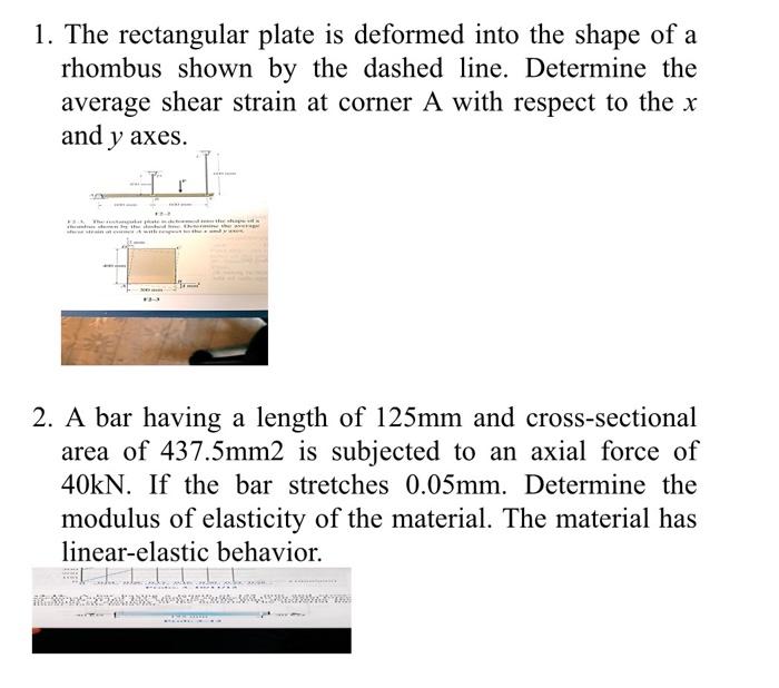 Solved 1. The rectangular plate is deformed into the shape | Chegg.com