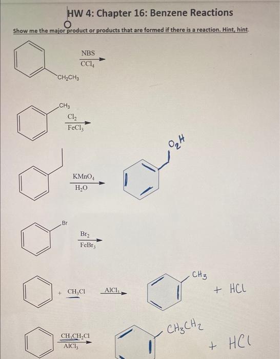 Solved HW 4: Chapter 16: Benzene Reactions O Show me the | Chegg.com