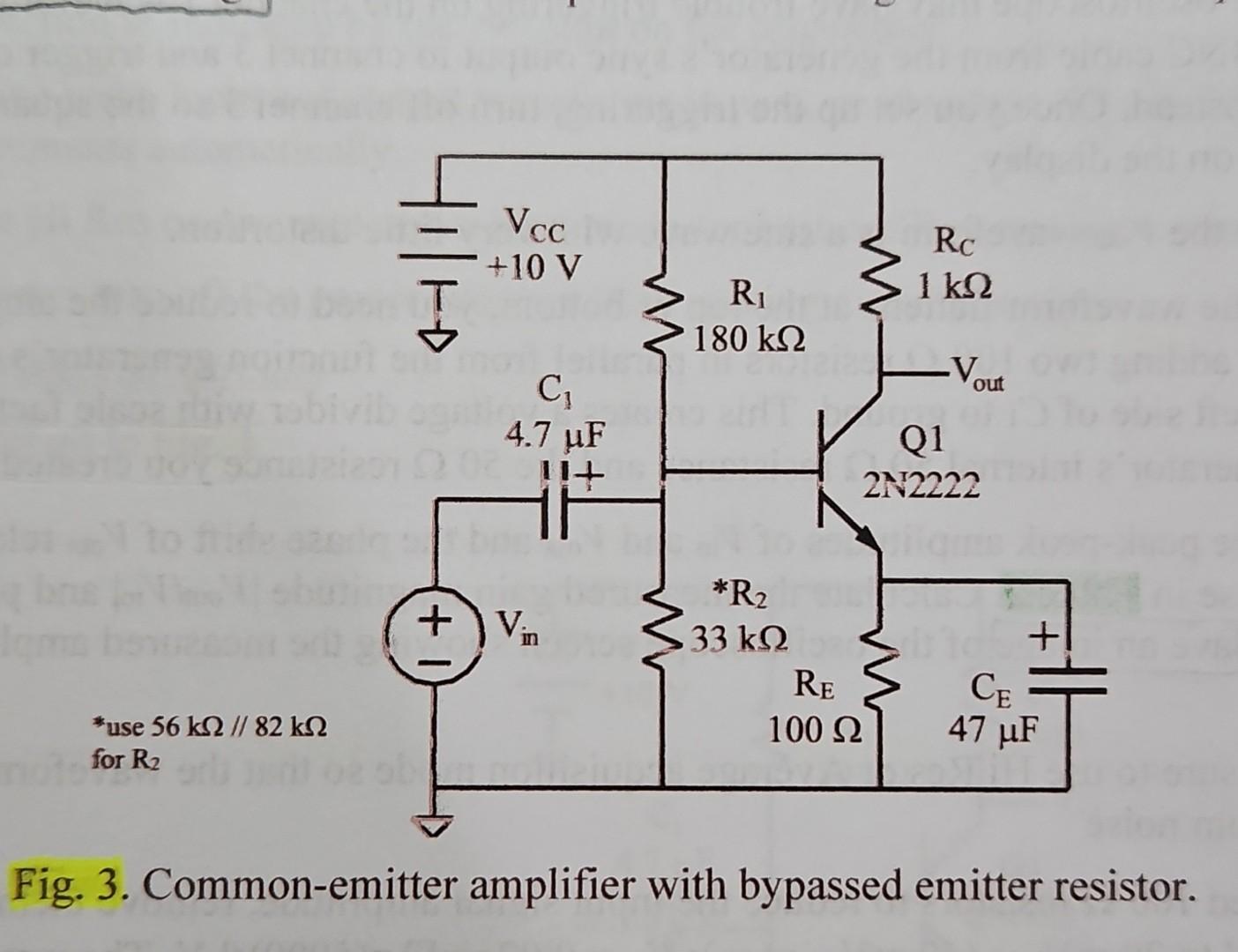Solved Fig. 3. Common-emitter amplifier with bypassed | Chegg.com