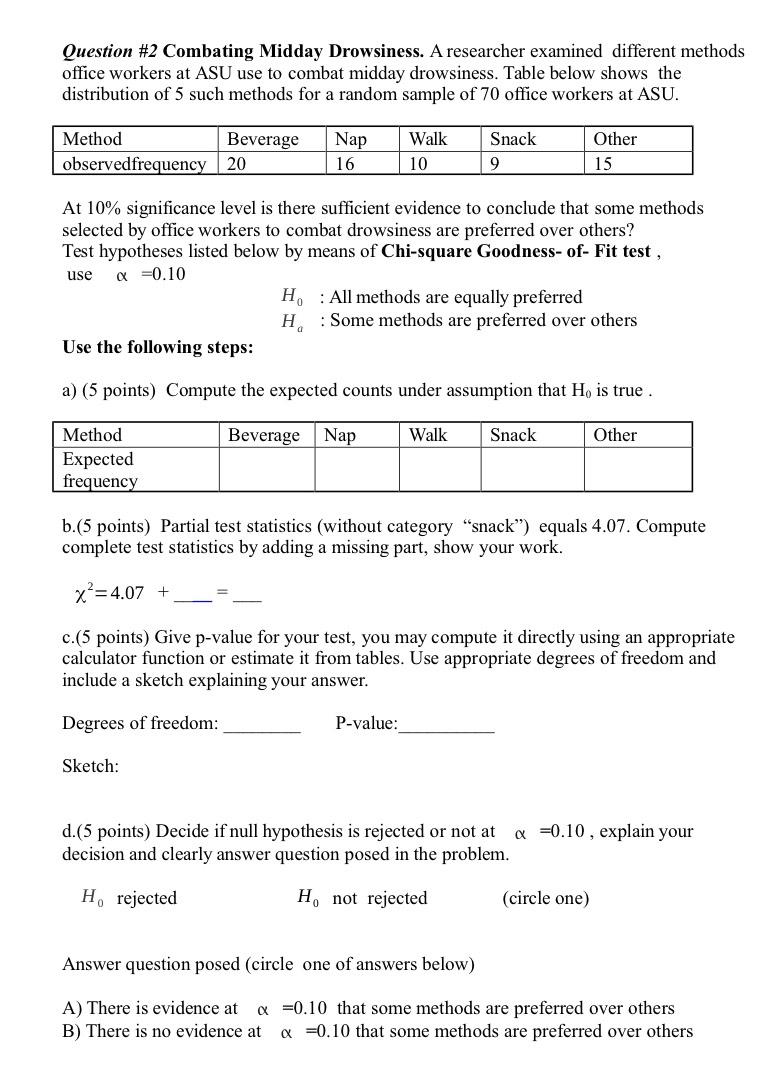Solved Question #2 ﻿Combating Midday Drowsiness. A | Chegg.com