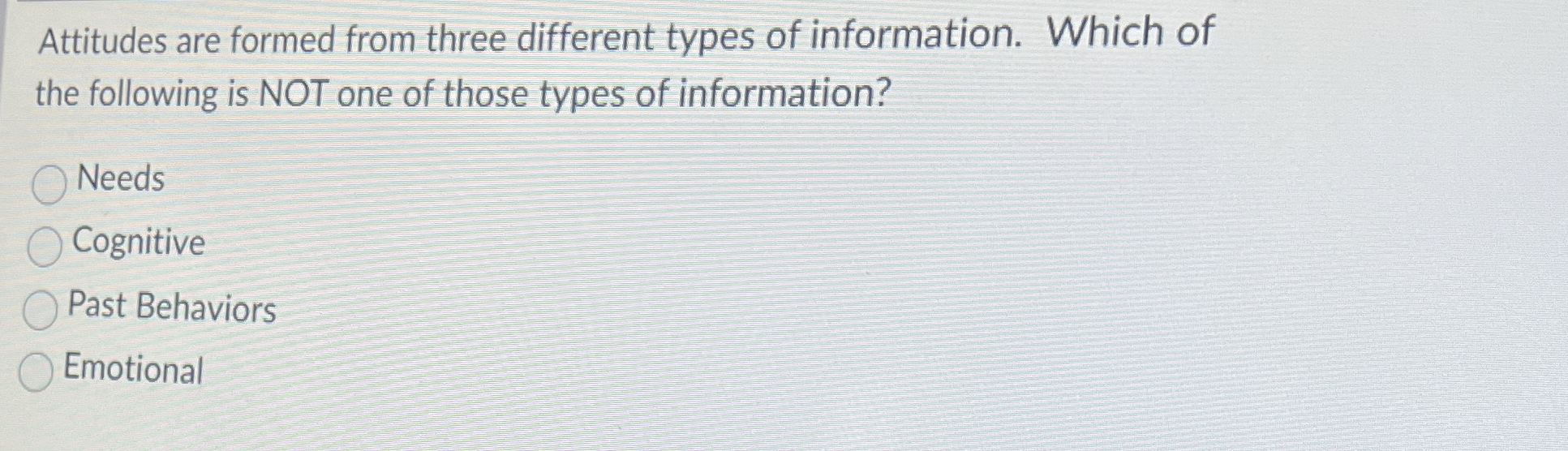 Solved Attitudes are formed from three different types of | Chegg.com