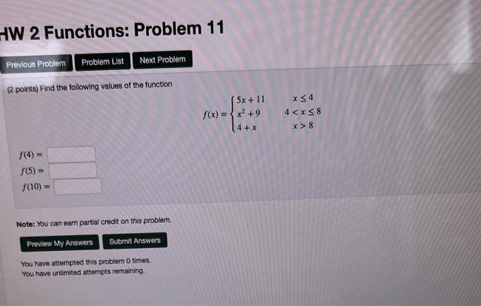 Solved HW 2 Functions: Problem 11 (2 points) Find the | Chegg.com Solved HW 2 Functions: Problem 11 (2 points) Find the | Chegg.com