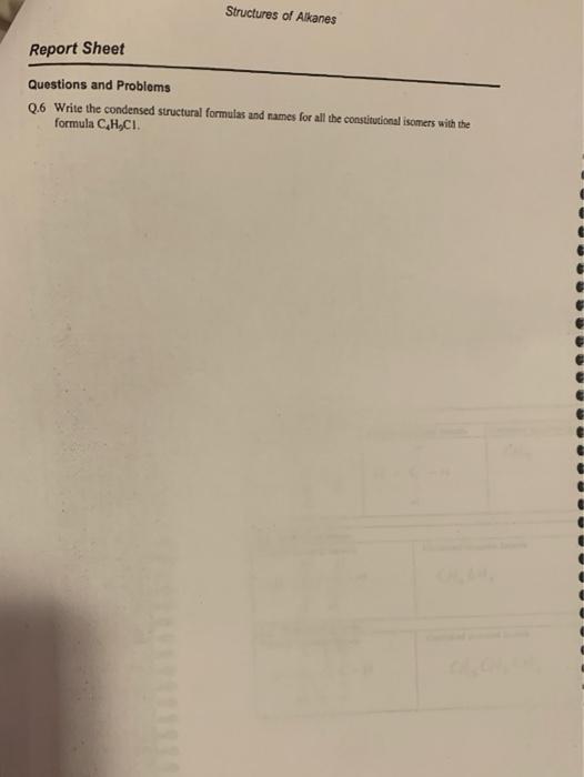 Solved Structures of Alkanes Report Sheet Questions and | Chegg.com