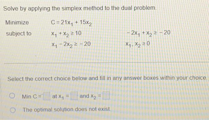 Solved Solve by applying the simplex method to the dual | Chegg.com