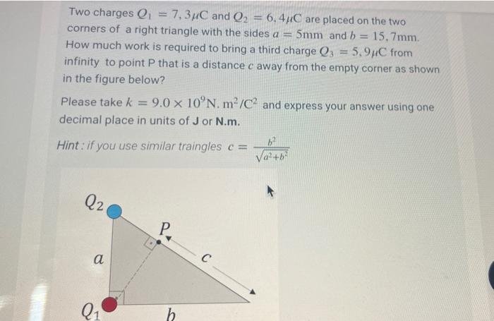 Solved Two charges Q1=7,3μC and Q2=6,4μC are placed on the | Chegg.com