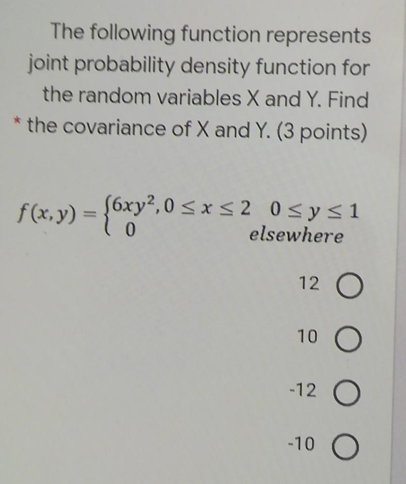 Solved The following function represents joint probability | Chegg.com