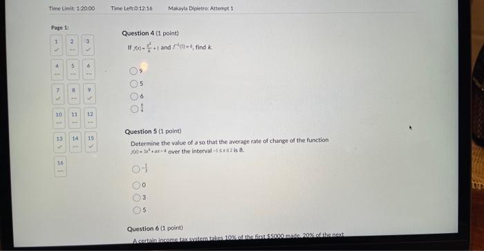 Solved Question 4 (1 point) If s0)−kx2+1 and r4(5)−6, find k | Chegg.com