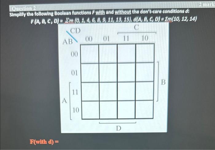 Solved Simplify the following Boolean functions F with and | Chegg.com