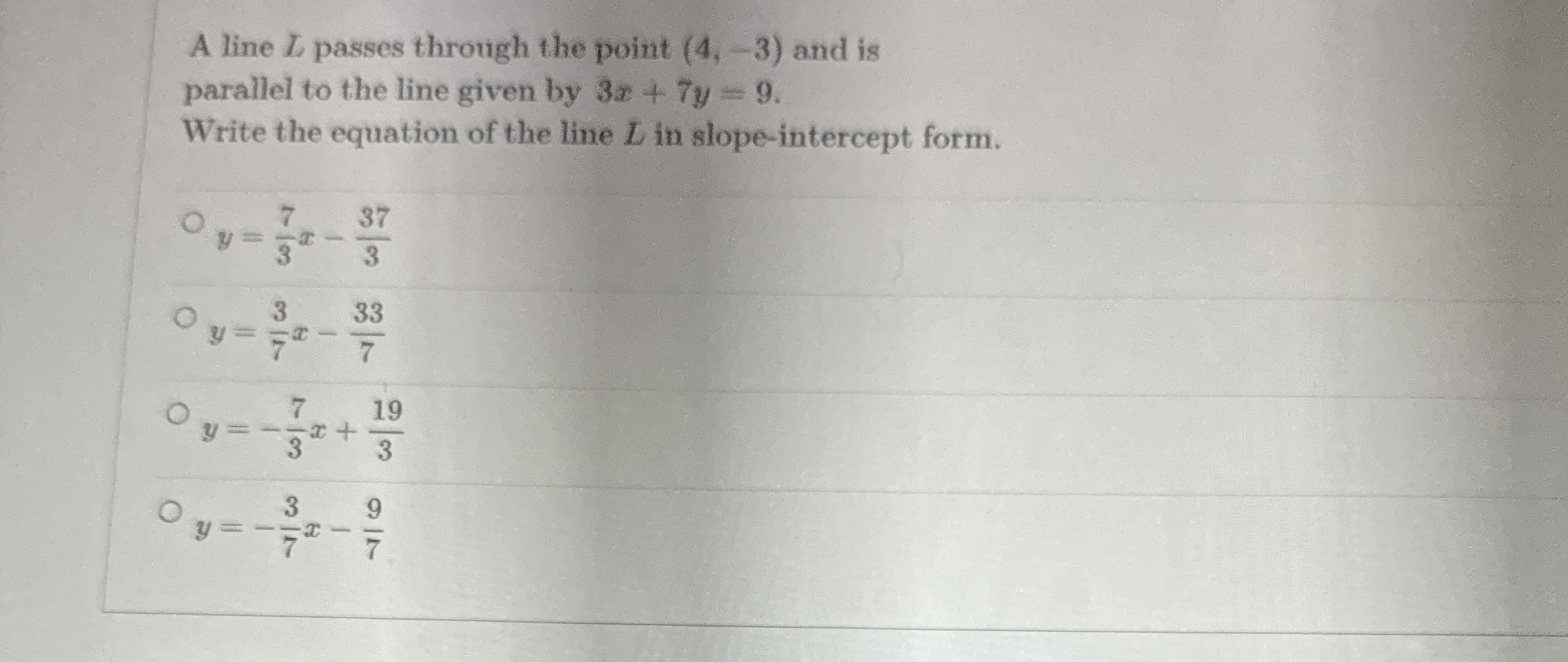 Solved A line L ﻿passes through the point (4,-3) ﻿and is | Chegg.com