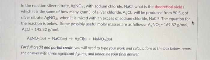 Solved In the reaction silver nitrate, AgNO3, with sodium | Chegg.com