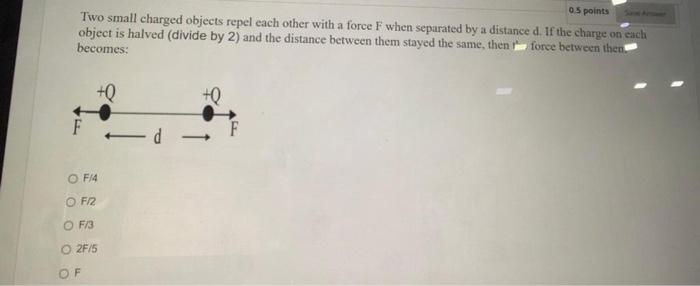 Solved 0.5 points Two small charged objects repel each other | Chegg.com