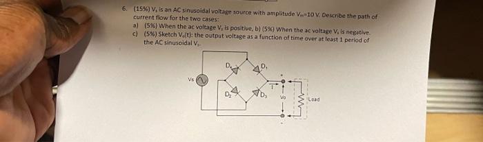Solved 6. (15%) V, is an AC sinusoidal voltage source with | Chegg.com