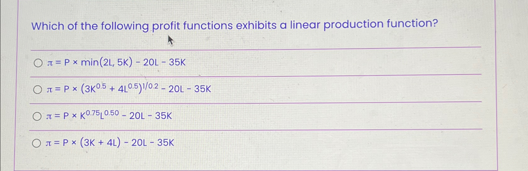 Solved Which of the following profit functions exhibits a | Chegg.com