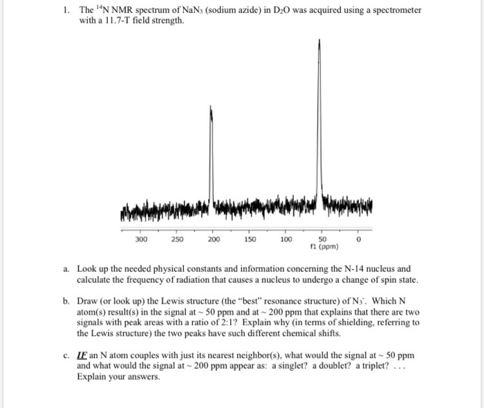Solved 1. The ''N NMR spectrum of NaN; (sodium azide) in D20 | Chegg.com