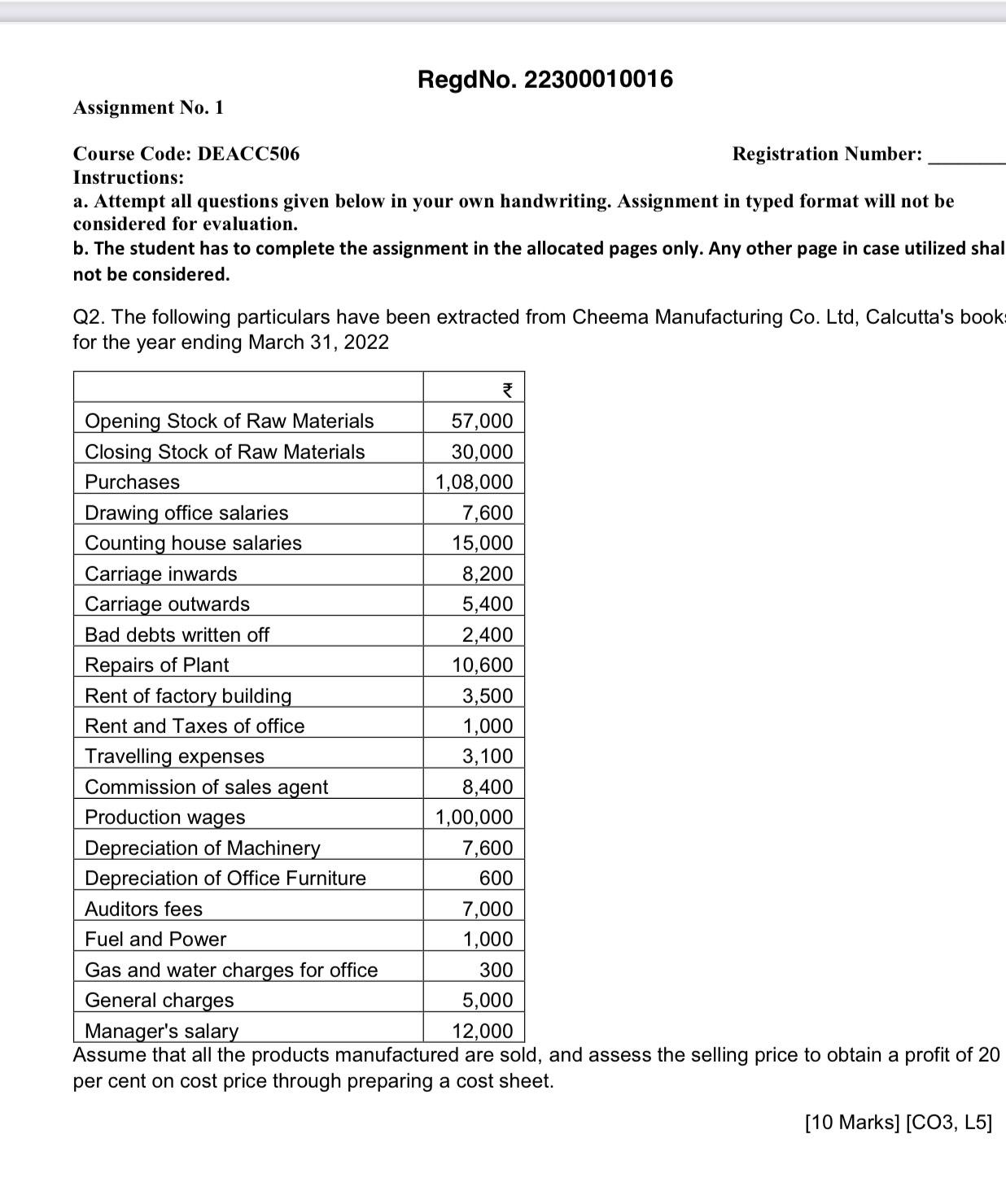 Solved RegdNo. 22300010016Assignment No. 1Course Code: | Chegg.com