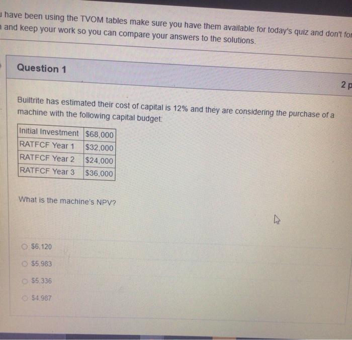Solved have been using the TVOM tables make sure you have | Chegg.com