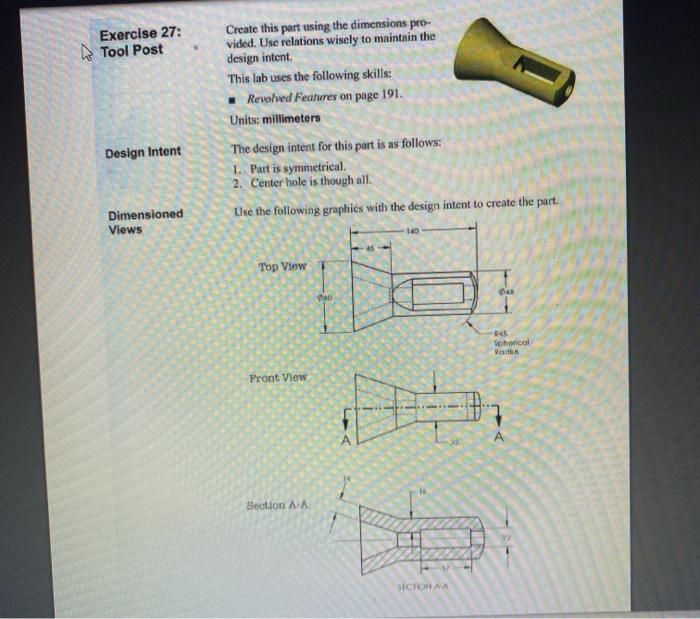 Solved Exercise 27: Tool Post Create this part using the | Chegg.com