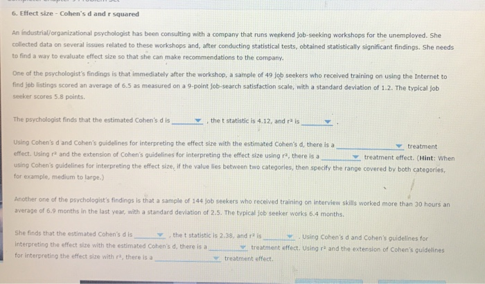 Solved 6. Effect size - Cohen's d and r squared An | Chegg.com