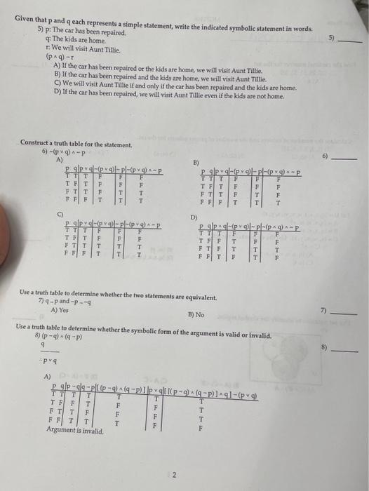 Given that p and q each represents a simple | Chegg.com