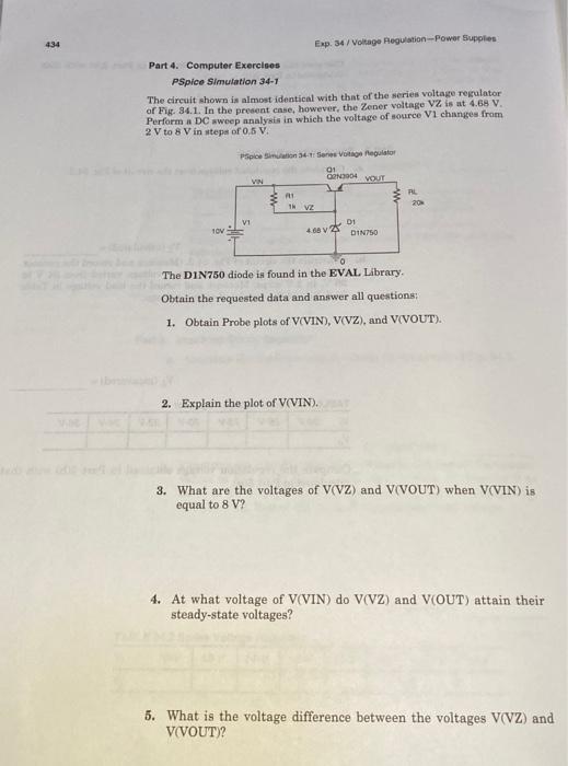 Solved Part 4. Computer Exerclsos PSpice Simelation 34-1 The | Chegg.com