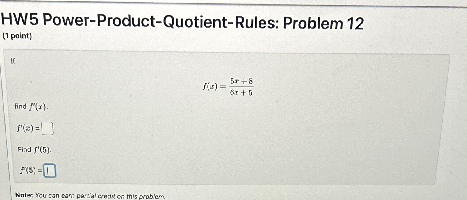 Solved HW5 ﻿Power-Product-Quotient-Rules: Problem 12(1 | Chegg.com