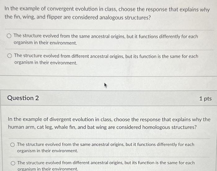 Solved In the example of convergent evolution in class, | Chegg.com