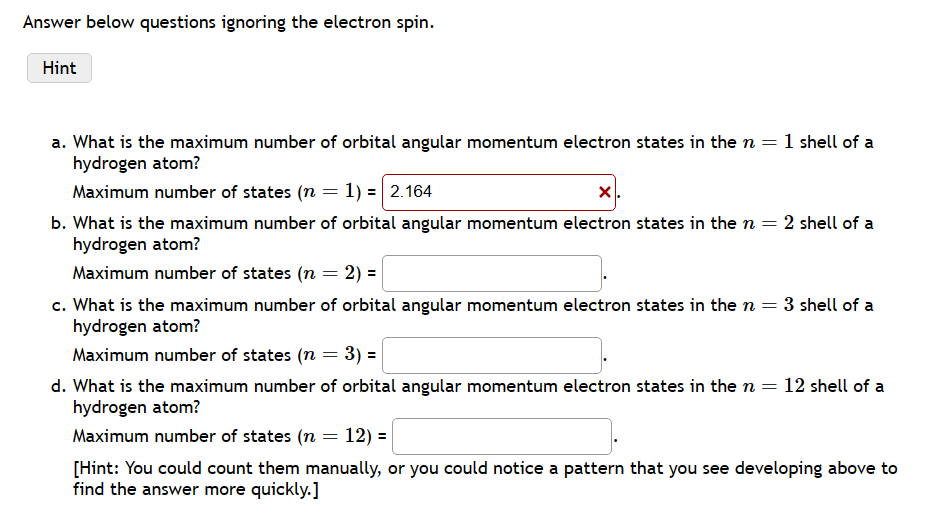 Solved a. ﻿What is the maximum number of orbital angular | Chegg.com
