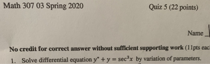 Solved 1. Solve differential equation y^ prime prime +y=sec^ | Chegg.com