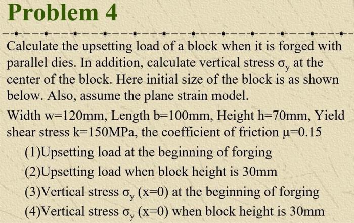 Solved Problem 4 Calculate the upsetting load of a block | Chegg.com