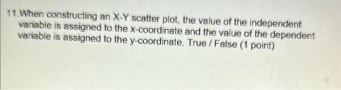 Solved 11. When constructing an X−Y scatter plot, the value | Chegg.com