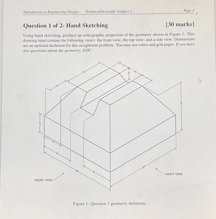 Solved Question 1 of 2- Hand Sketching [30 marks] Using hand | Chegg.com