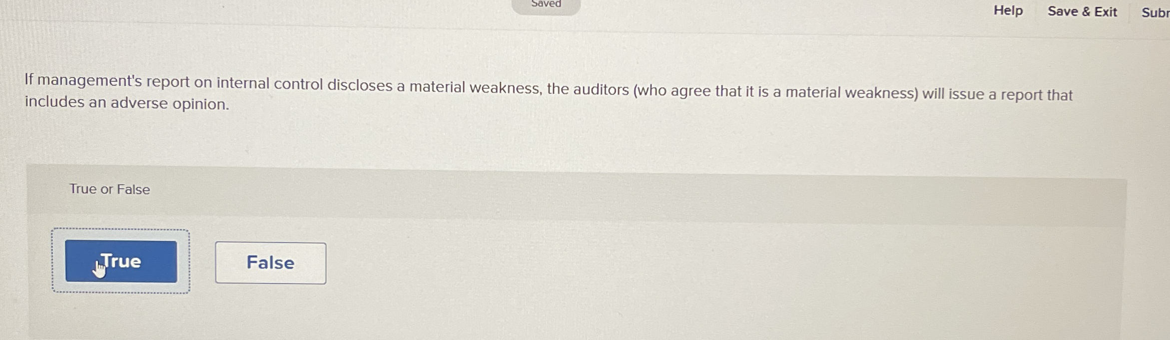Solved HelpSave & ExitSubrIf management's report on internal | Chegg.com