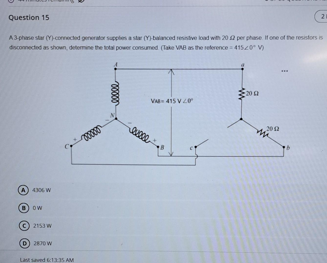 Solved A 3-phase star (Y)-connected generator supplies a | Chegg.com