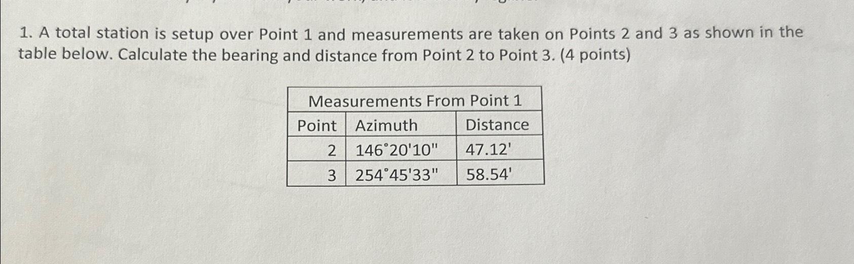 Solved A total station is setup over Point 1 ﻿and | Chegg.com