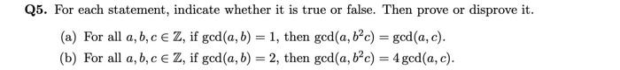 Solved 5. For each statement, indicate whether it is true or | Chegg.com