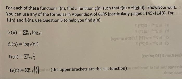 Solved For each of these functions f(n), find a function | Chegg.com