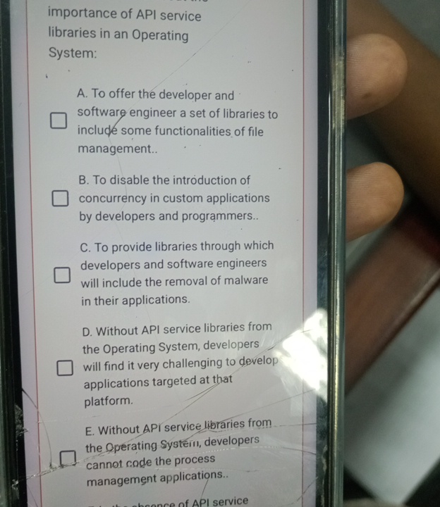 Solved importance of API service libraries in an Operating | Chegg.com